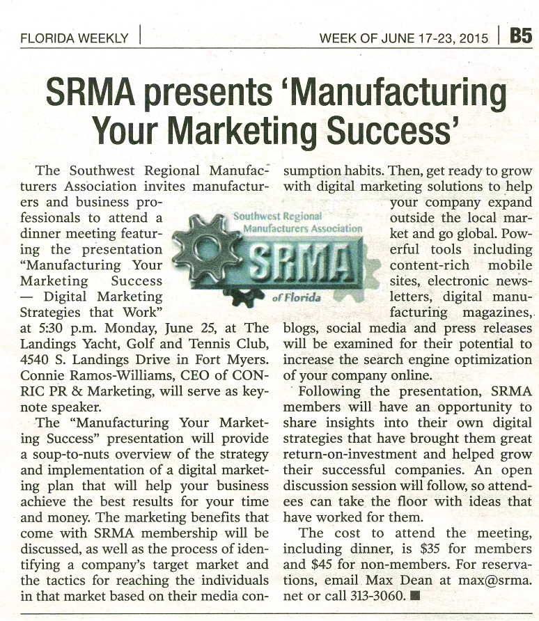 SRMA in Florida Weekly - CONRIC pr + marketing